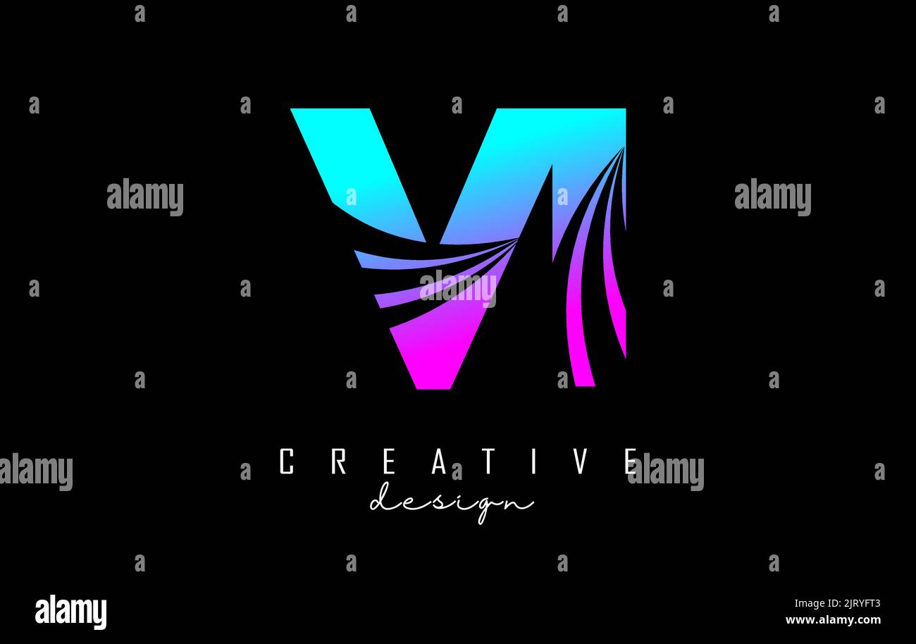 Creative colorful letter Vi v i logo with leading lines and road ...