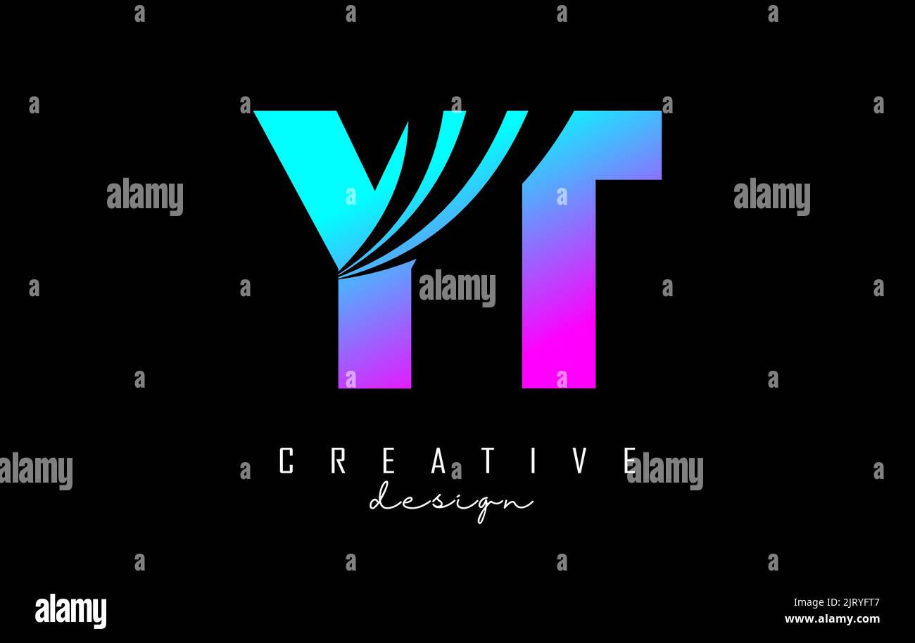 Creative colorful pink and blue letter YT y t logo with leading lines ...