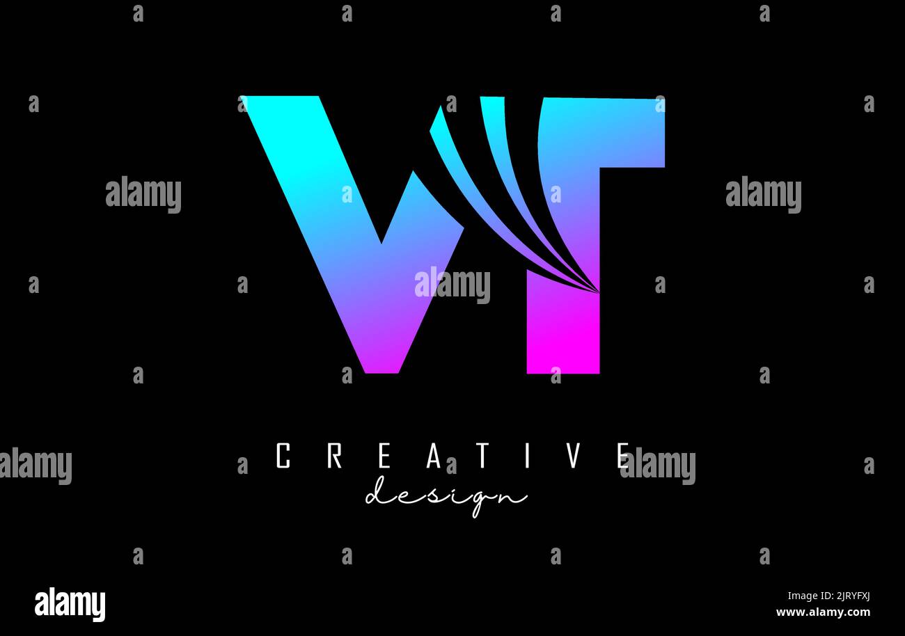 Creative colorful letter VT v t logo with leading lines and road ...