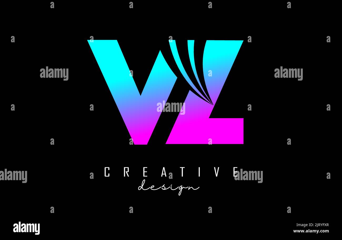 Creative colorful letter VZ v z logo with leading lines and road ...