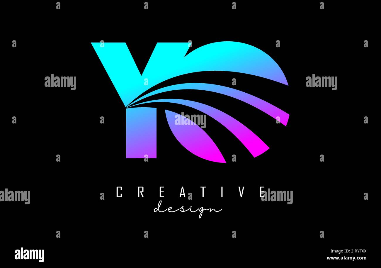 Creative colorful pink and blue letter YO y o logo with leading lines ...