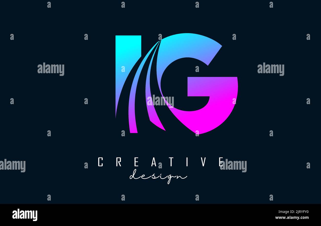 Creative colorful letter IG i g logo with leading lines and road ...