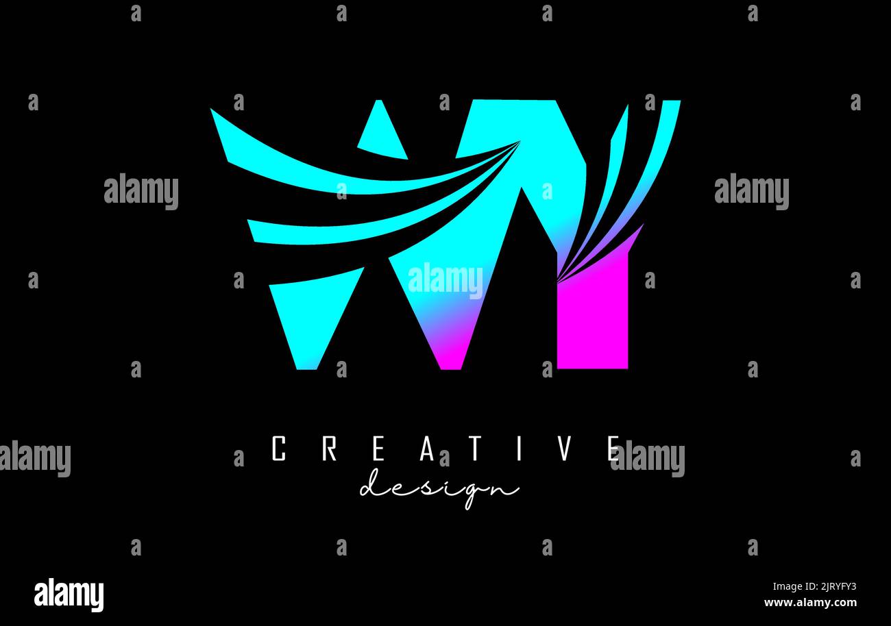 Creative colorful pink and blue letter WY w y logo with leading lines ...
