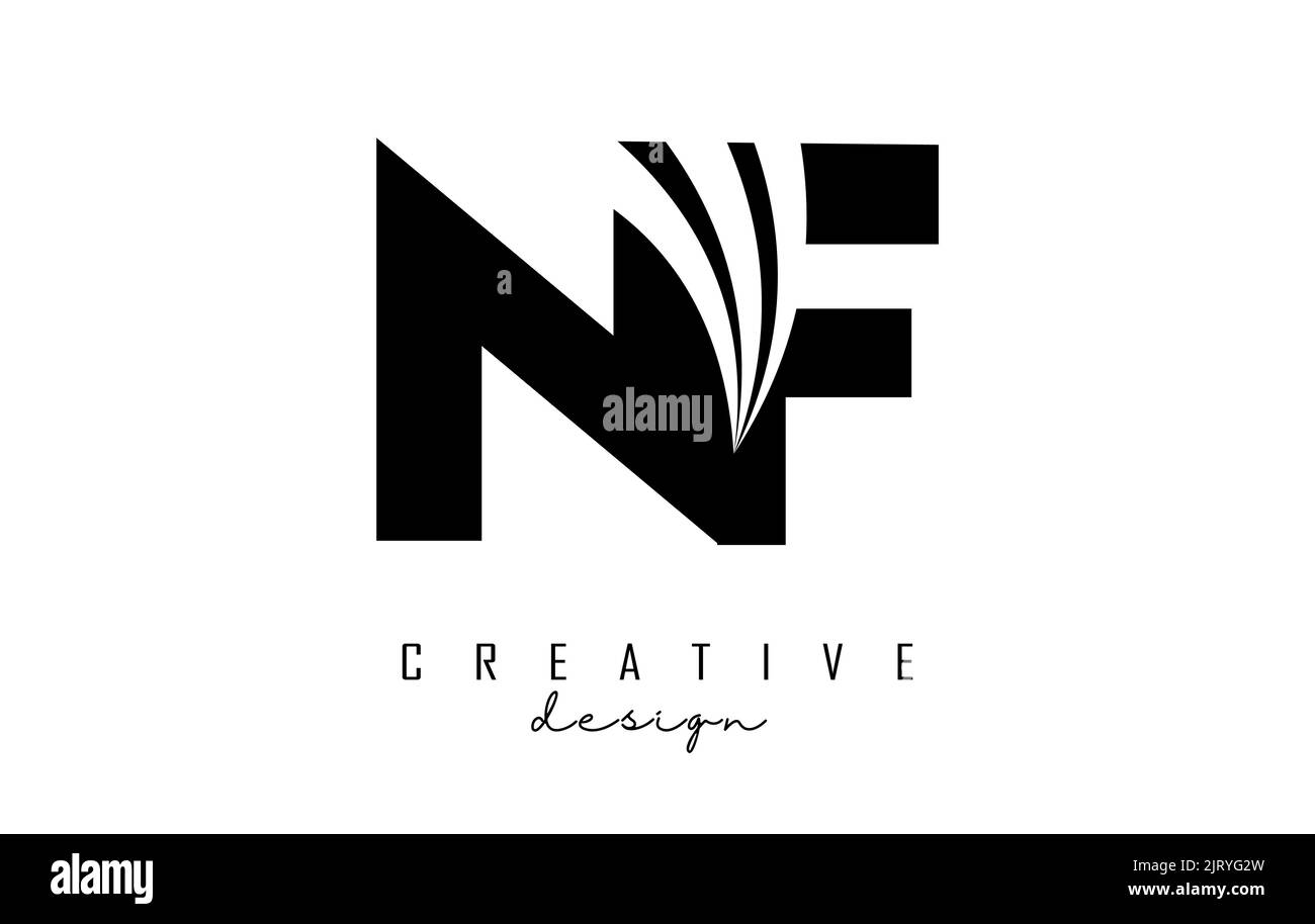 Creative Black letter NF n f logo with leading lines and road concept ...