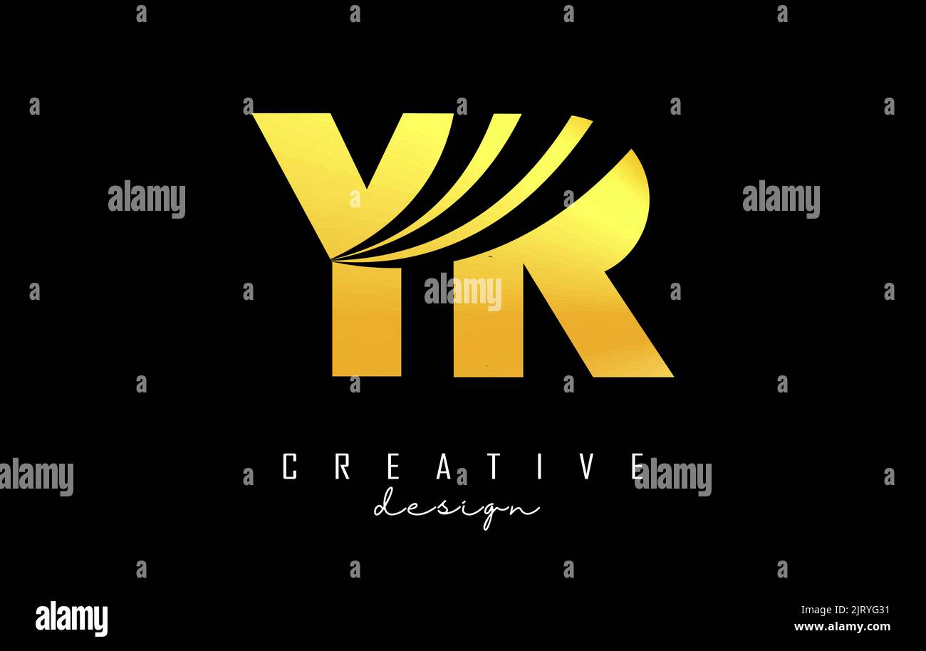 Creative golden letter YR y r logo with leading lines and road concept ...