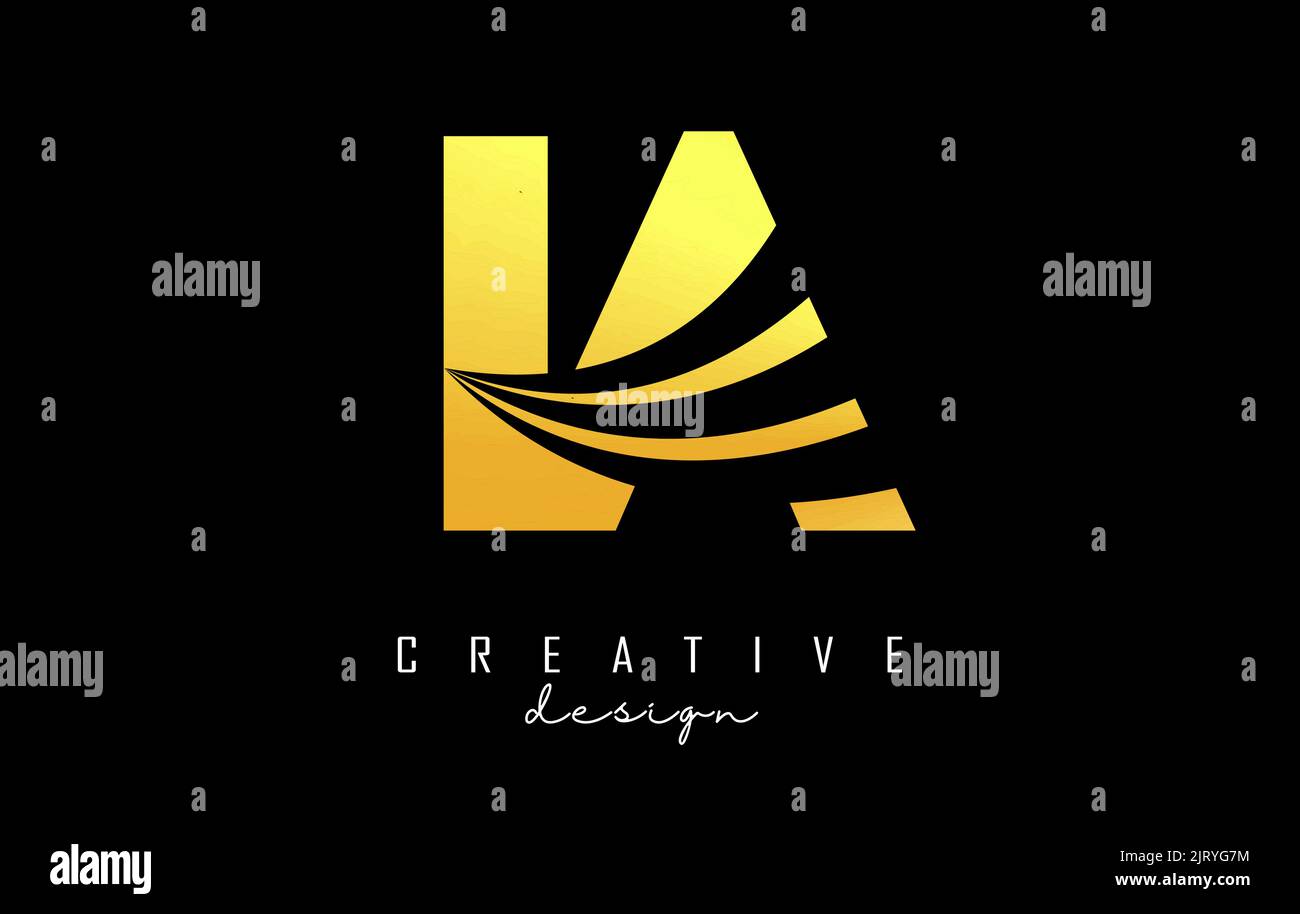 Creative golden letter IA i a logo with leading lines and road concept ...