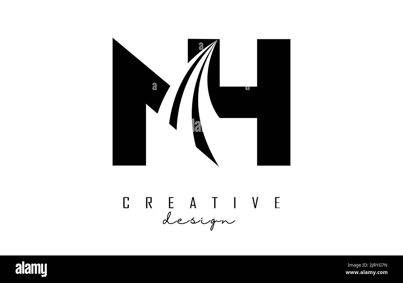 Creative Black letter NH n h logo with leading lines and road concept design. Letters with ...