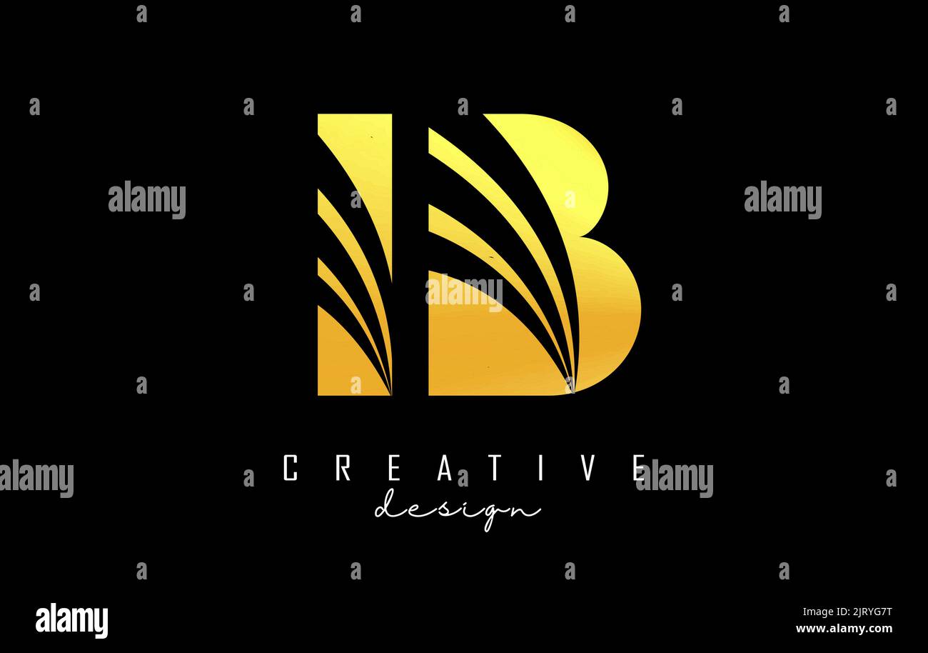 Creative golden letter IB i b logo with leading lines and road concept ...