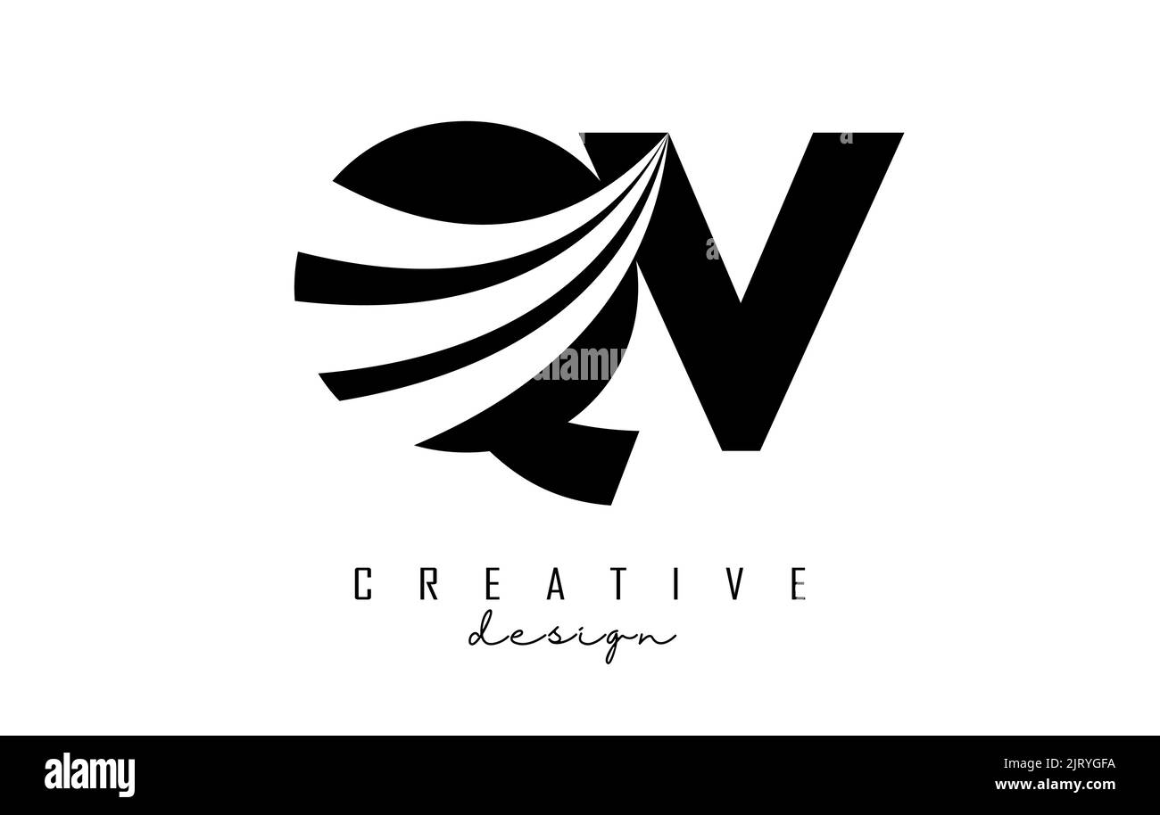 Creative black letter QV q v logo with leading lines and road concept ...