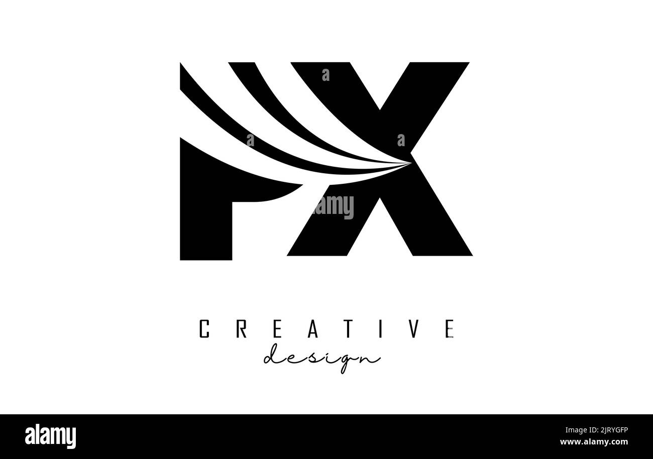 Creative black letter PX p x logo with leading lines and road concept ...