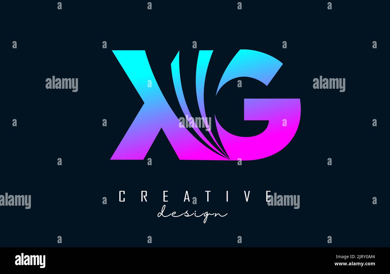 Creative colorful pink and blue letter XG x g logo with leading lines ...