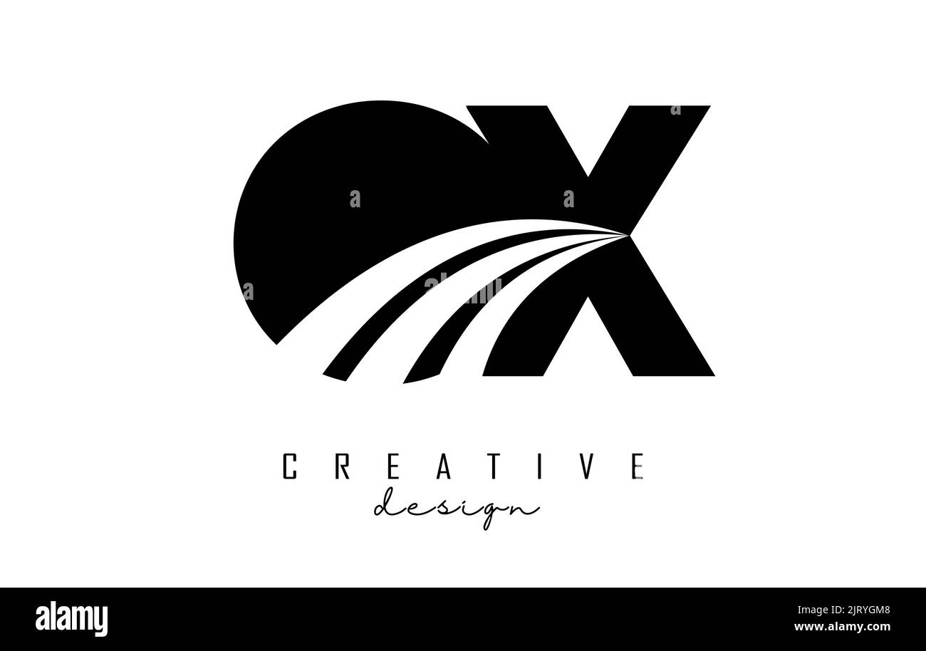 Creative black letter OX o x logo with leading lines and road concept ...