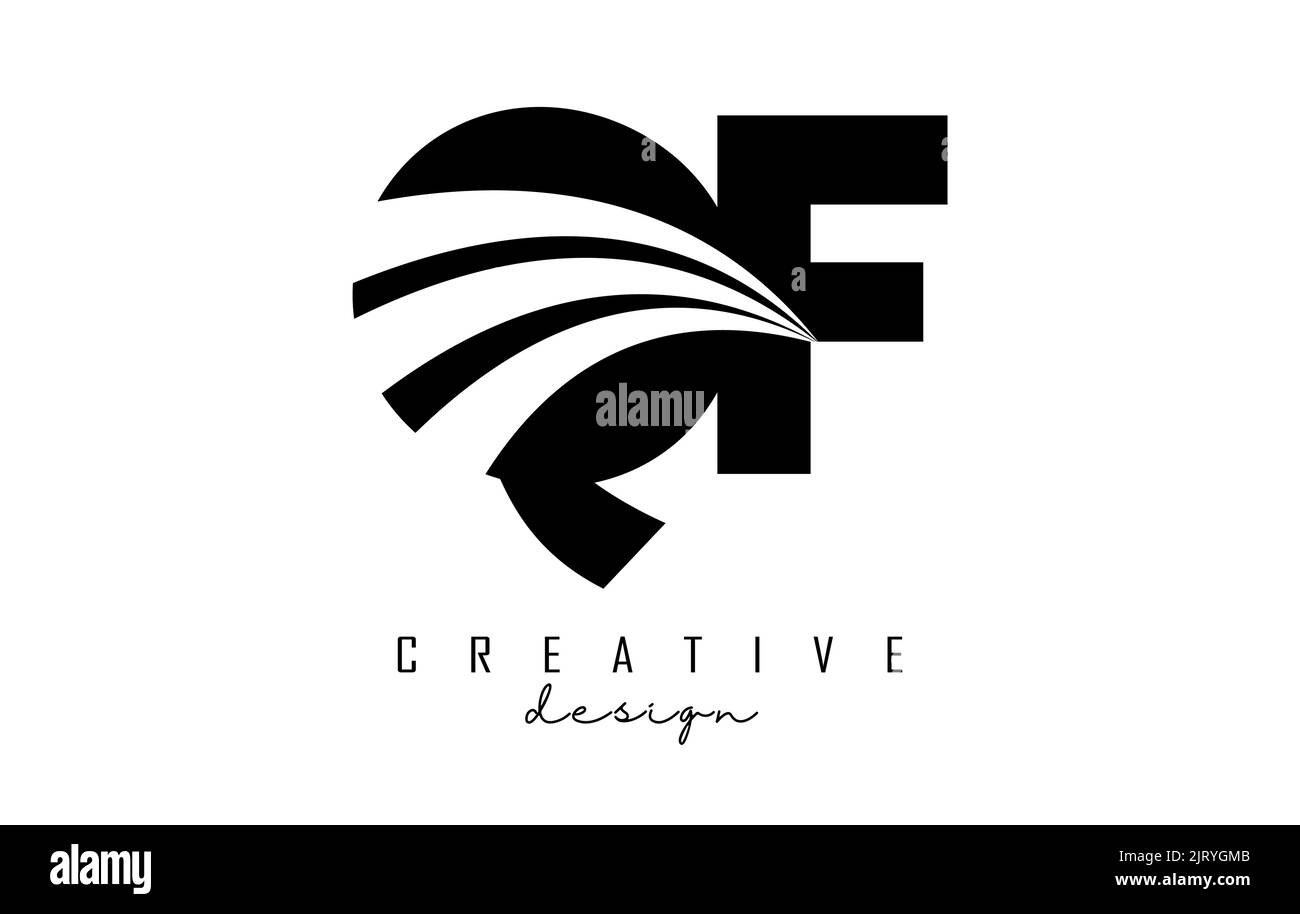Creative black letter Qf q f logo with leading lines and road concept ...