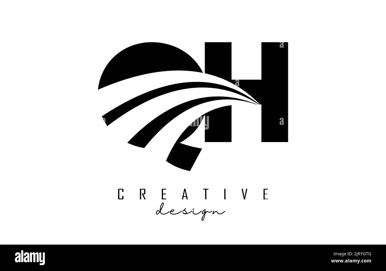 Creative black letter Qh q h logo with leading lines and road concept ...