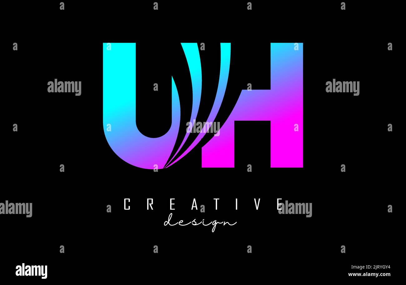 Creative colorful letter Uh u h logo with leading lines and road ...