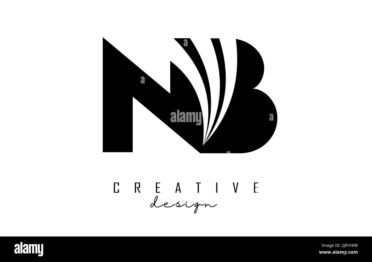 Creative Black letter NB n b logo with leading lines and road concept ...