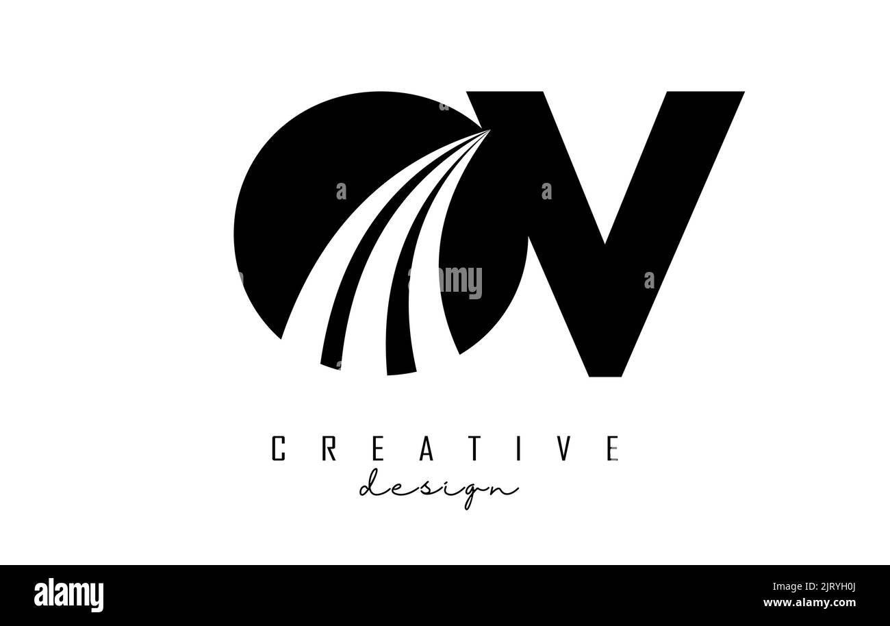 Creative black letter OV o v logo with leading lines and road concept ...