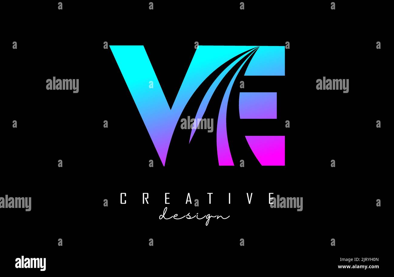Creative colorful letter VE v e logo with leading lines and road ...