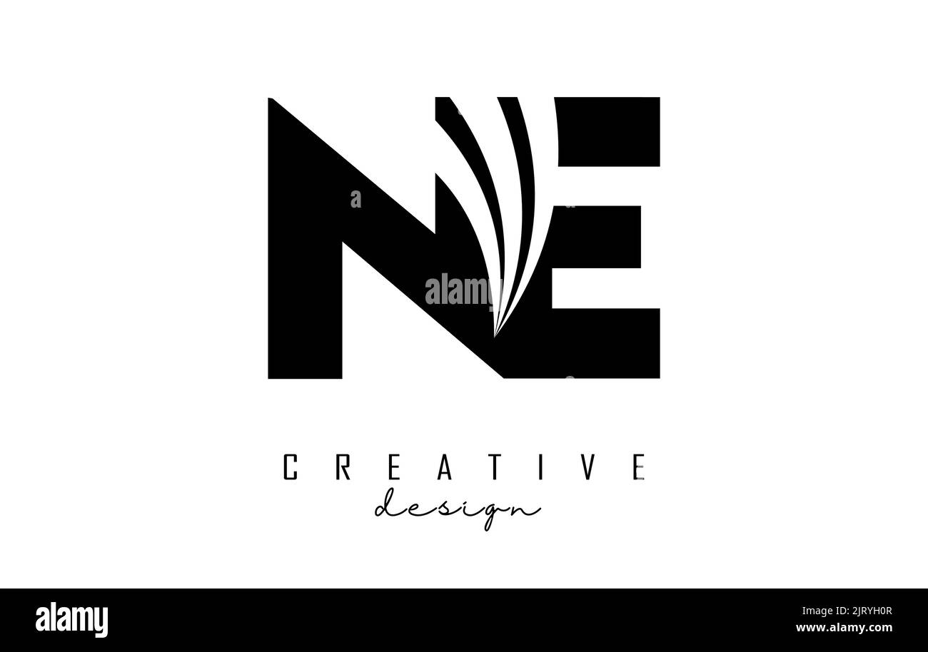 Creative Black letter NE n e logo with leading lines and road concept ...