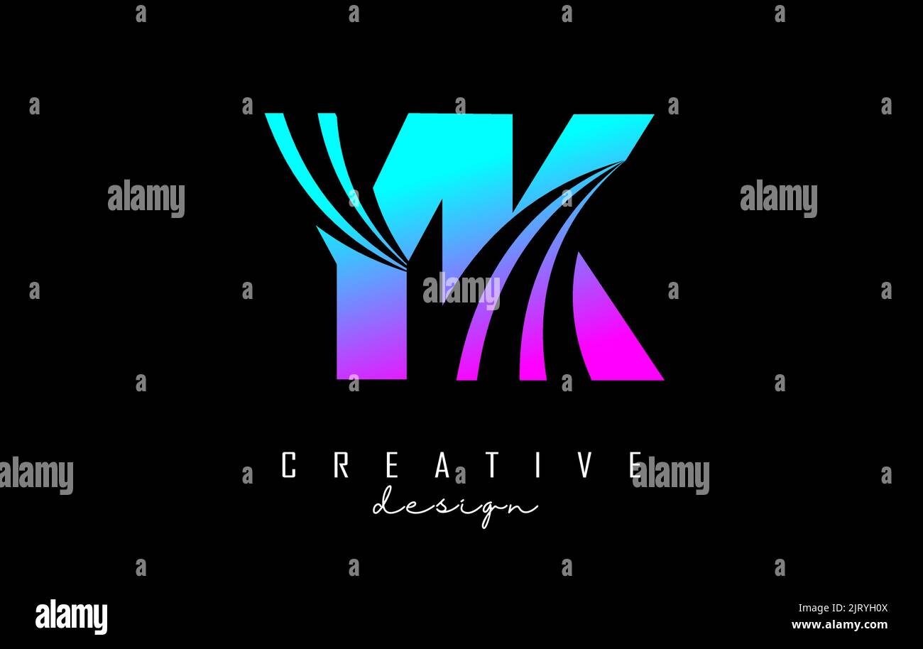 Creative colorful pink and blue letter Yk y k logo with leading lines ...