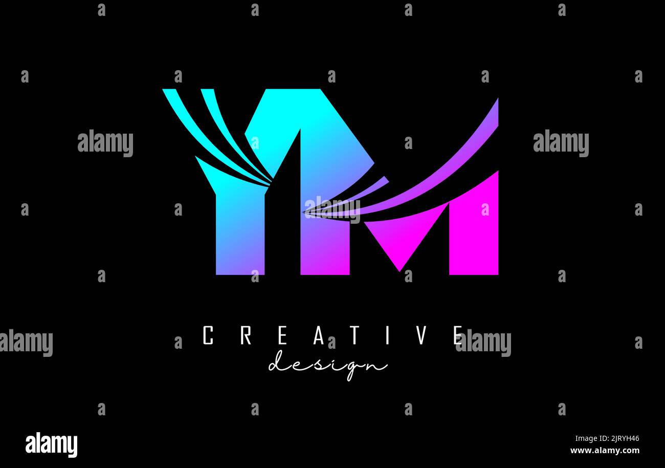 Creative colorful pink and blue letter Ym y m logo with leading lines ...