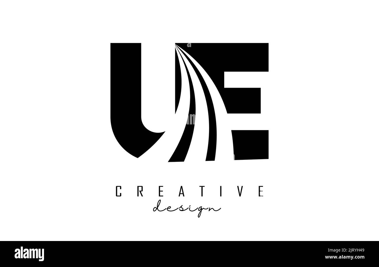 Creative black letter UE u e logo with leading lines and road concept ...