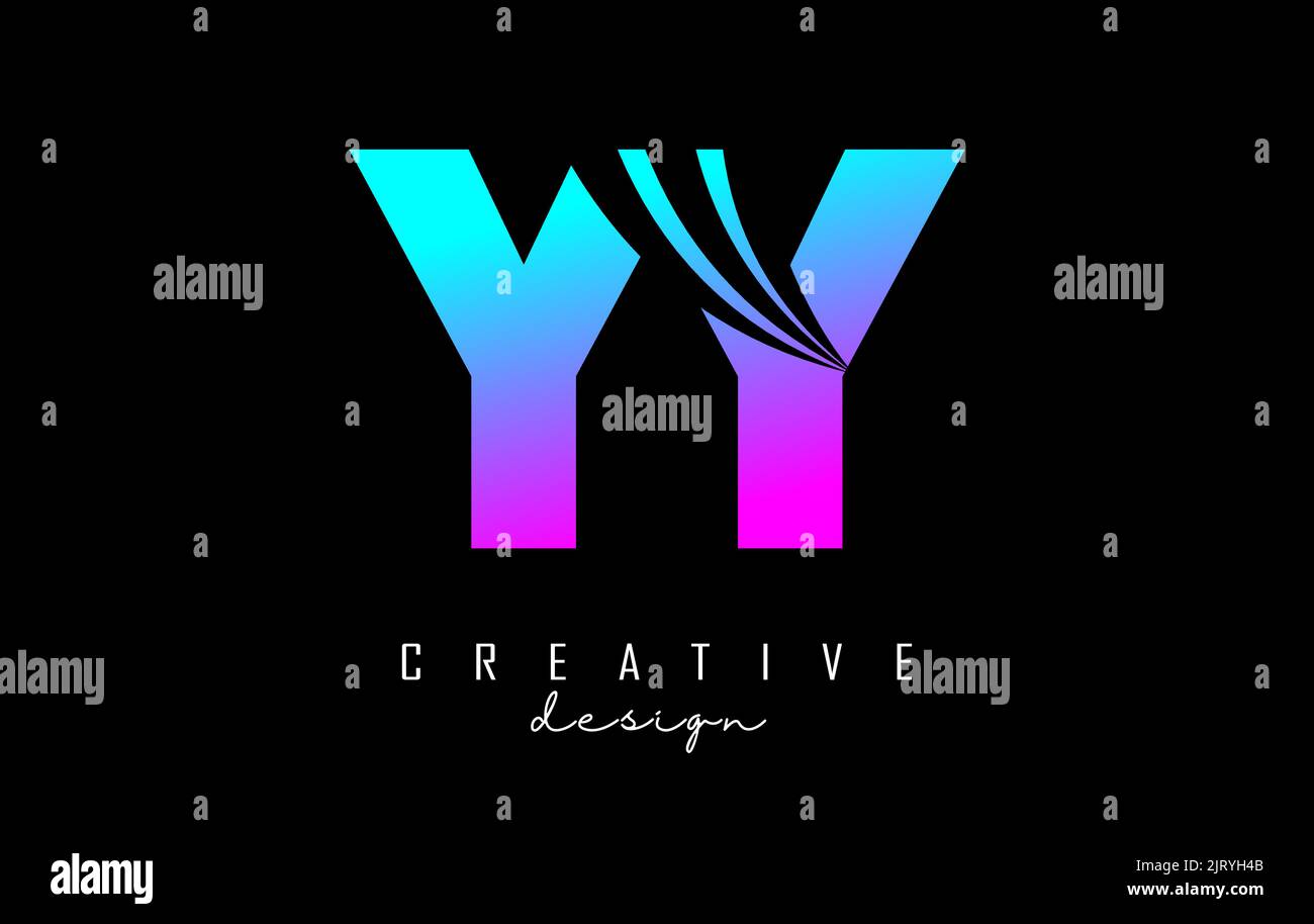 Creative Colorful Pink And Blue Letter Yy Y Logo With Leading Lines And Road Concept Design