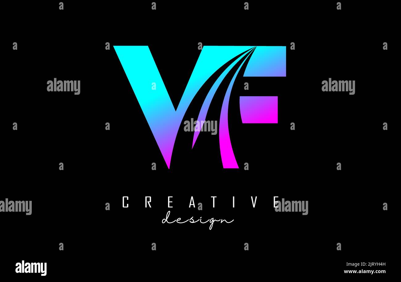 Creative colorful letter VF v f logo with leading lines and road ...