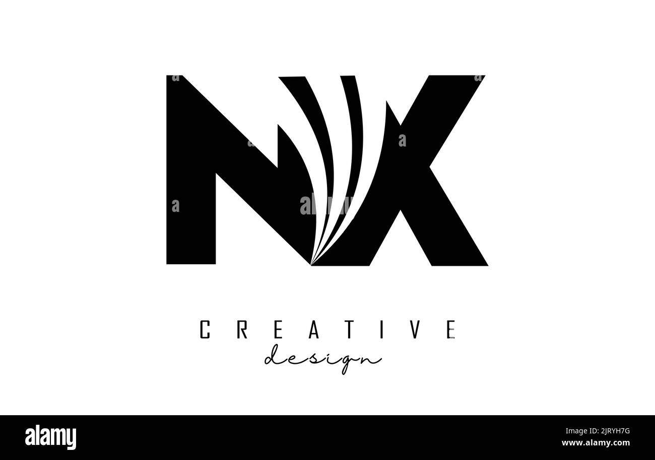 Creative Black letter NX n x logo with leading lines and road concept ...