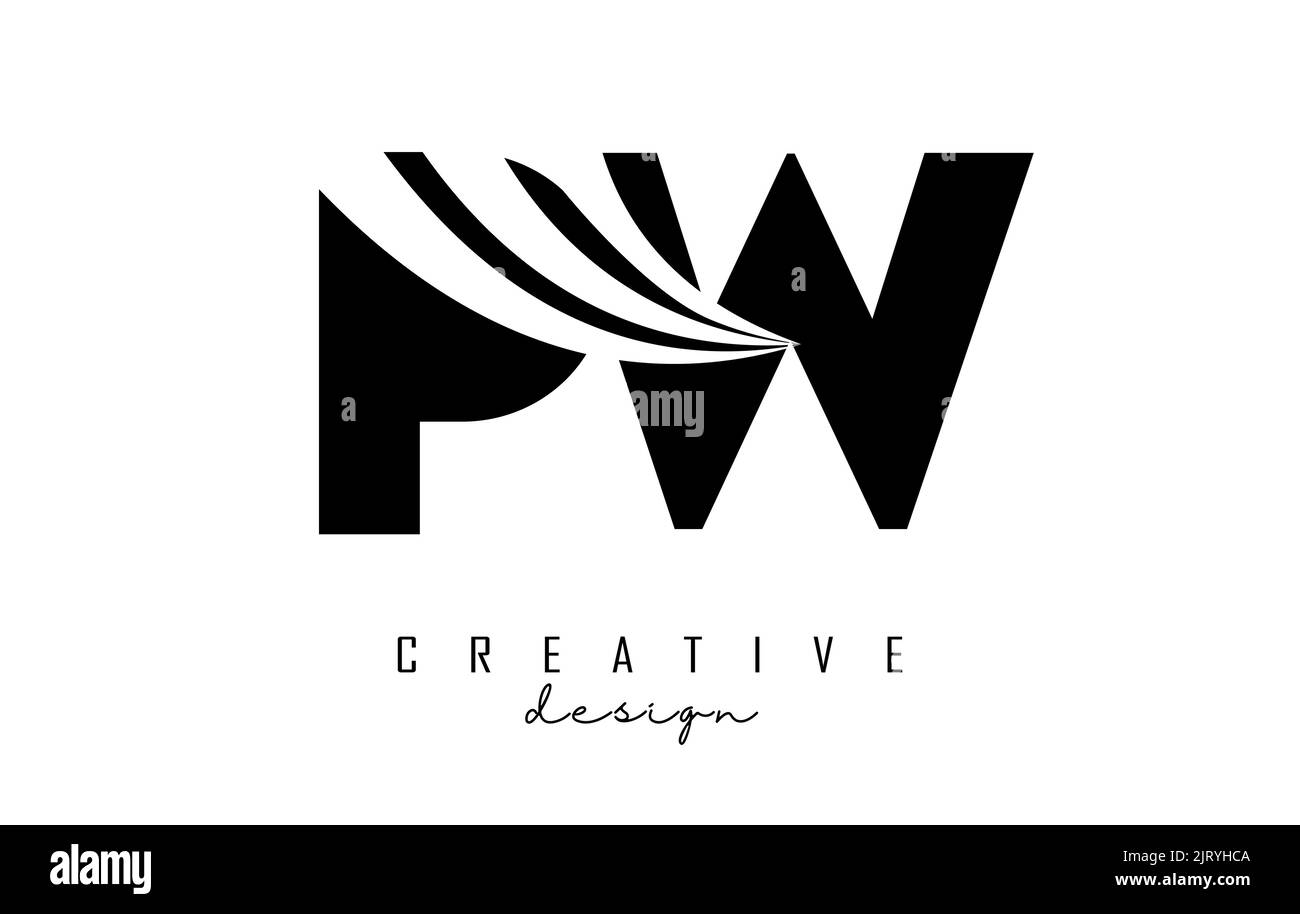 Creative black letter PW p w logo with leading lines and road concept ...