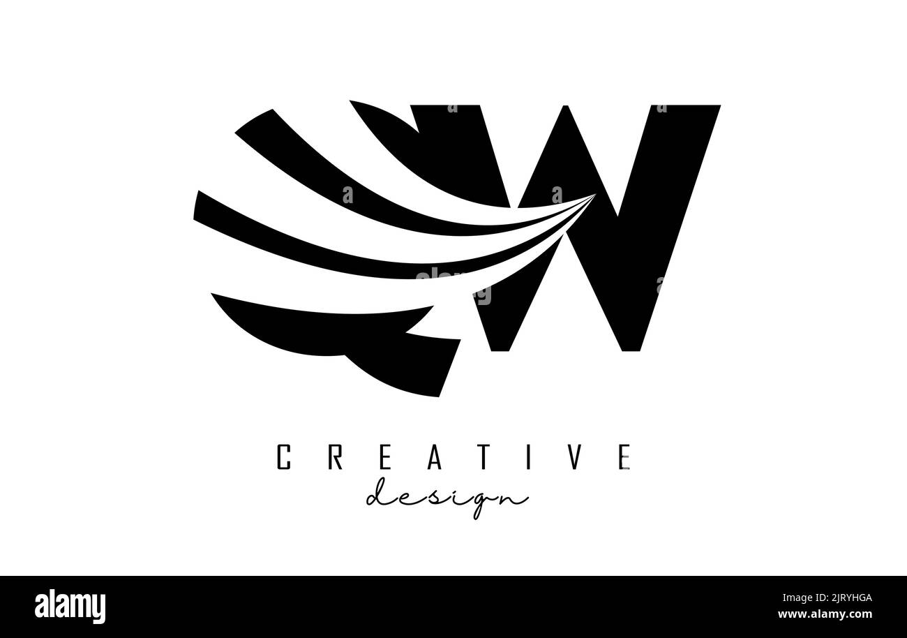 Creative black letter QW q w logo with leading lines and road concept ...