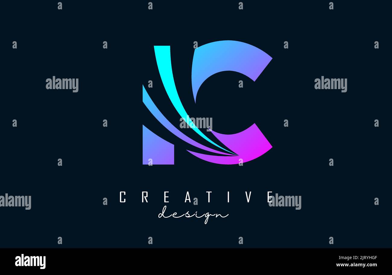 Creative colorful letter IC i c logo with leading lines and road ...
