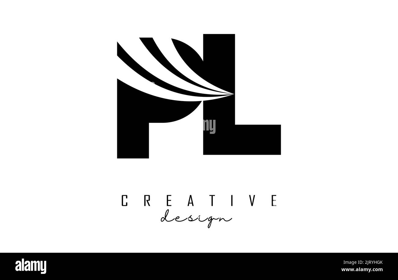 Creative black letter PL p l logo with leading lines and road concept ...