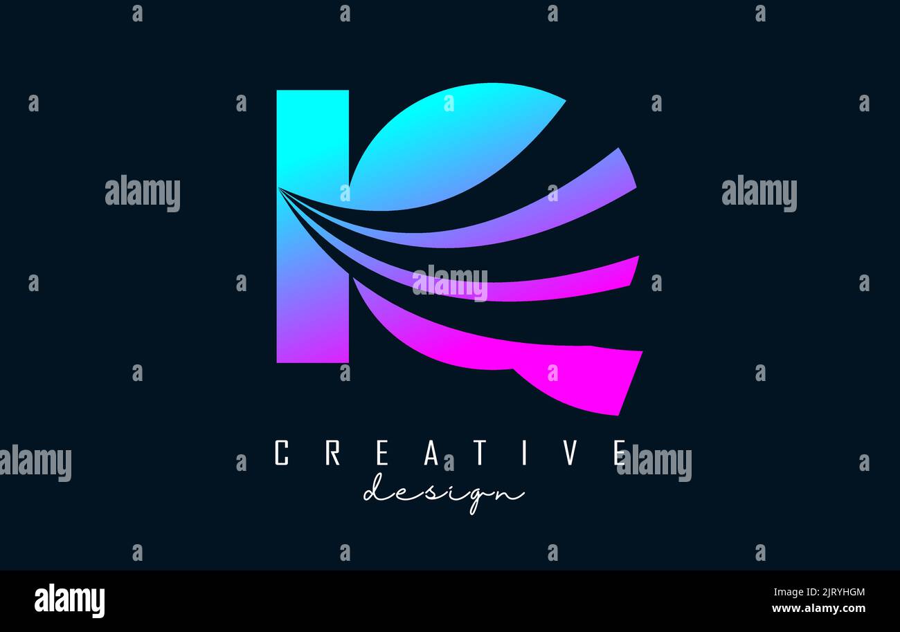 Creative colorful letter IQ i q logo with leading lines and road ...