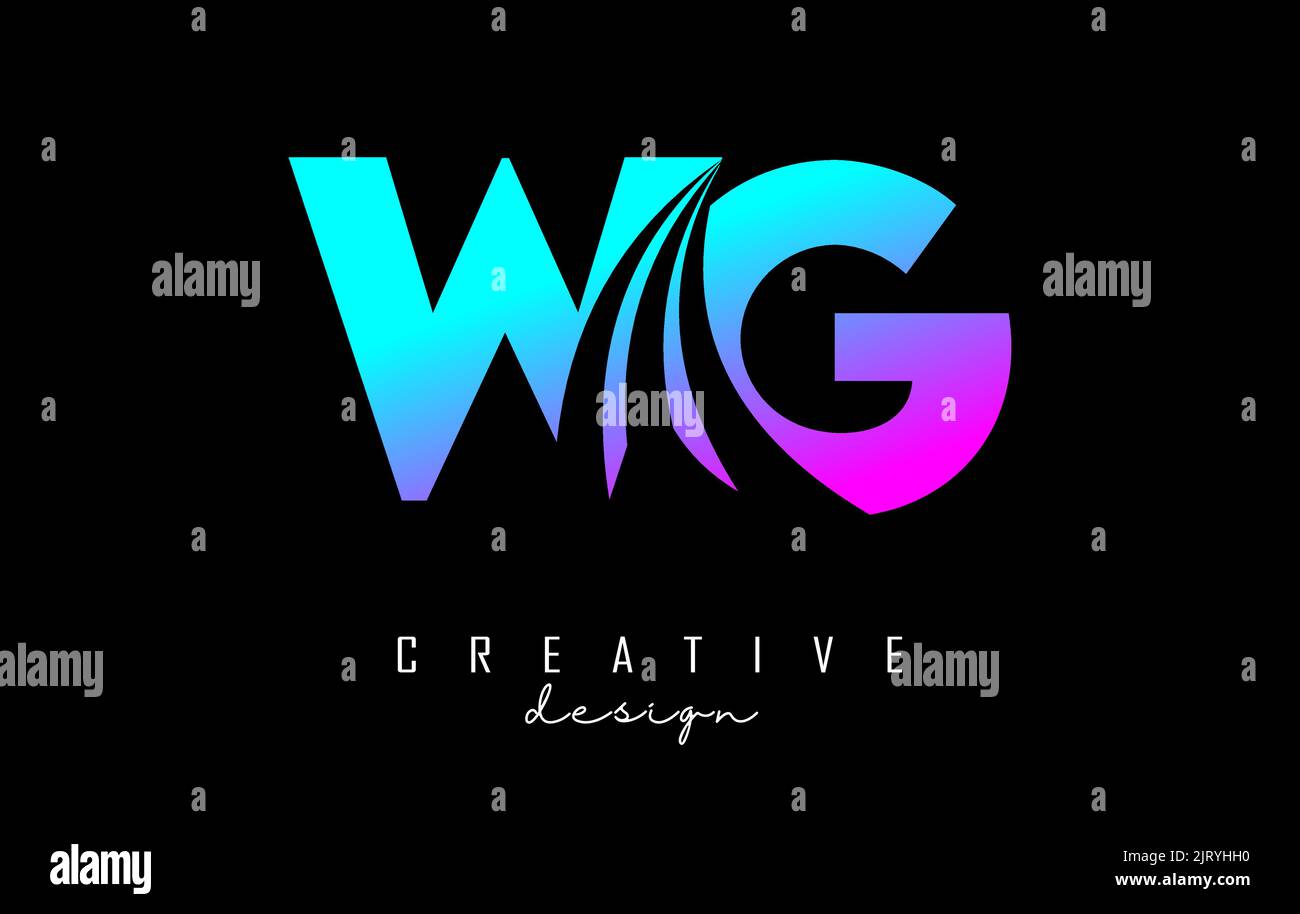 Creative colorful pink and blue letter WG w g logo with leading lines ...