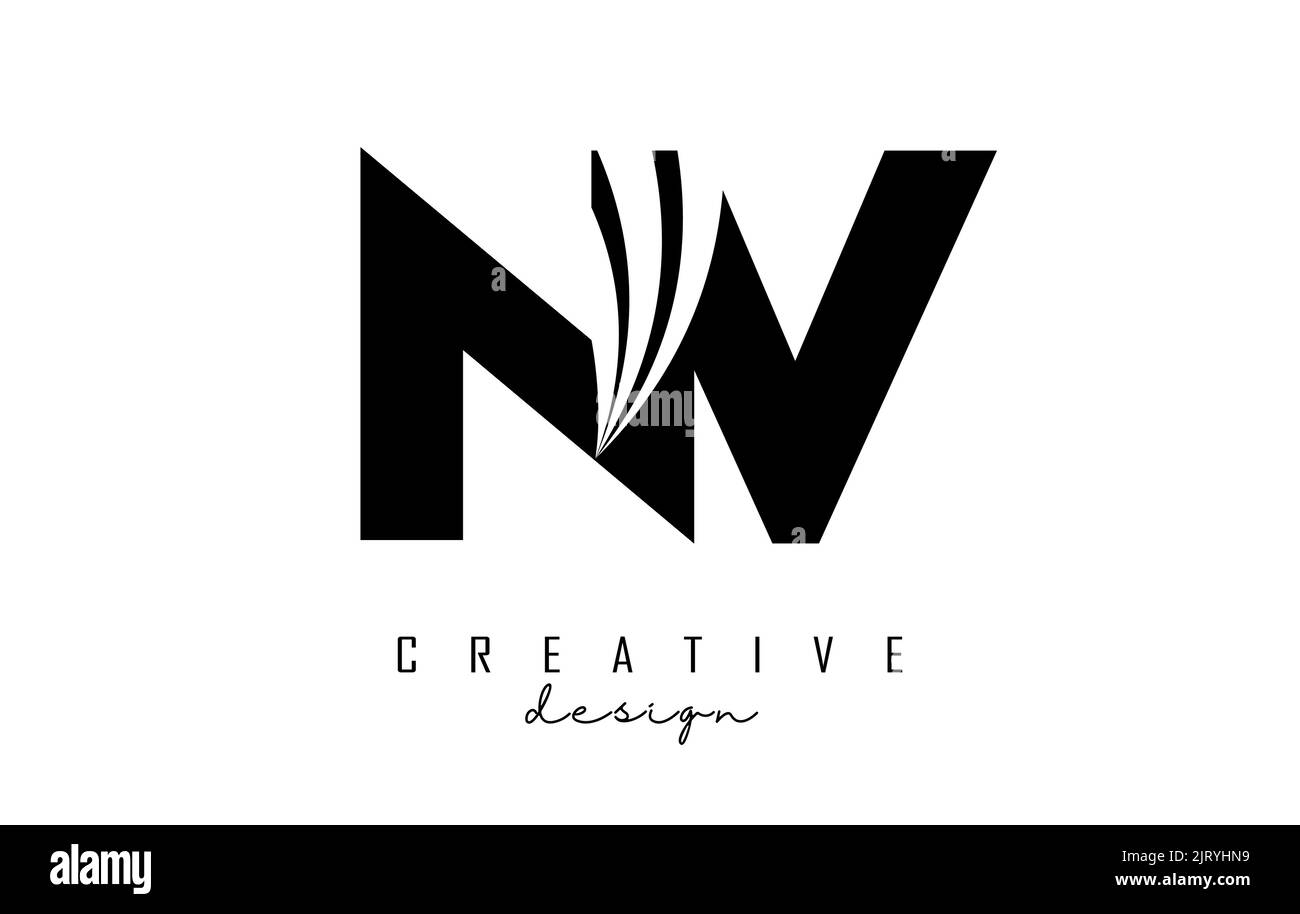 Creative Black letter NV n v logo with leading lines and road concept ...