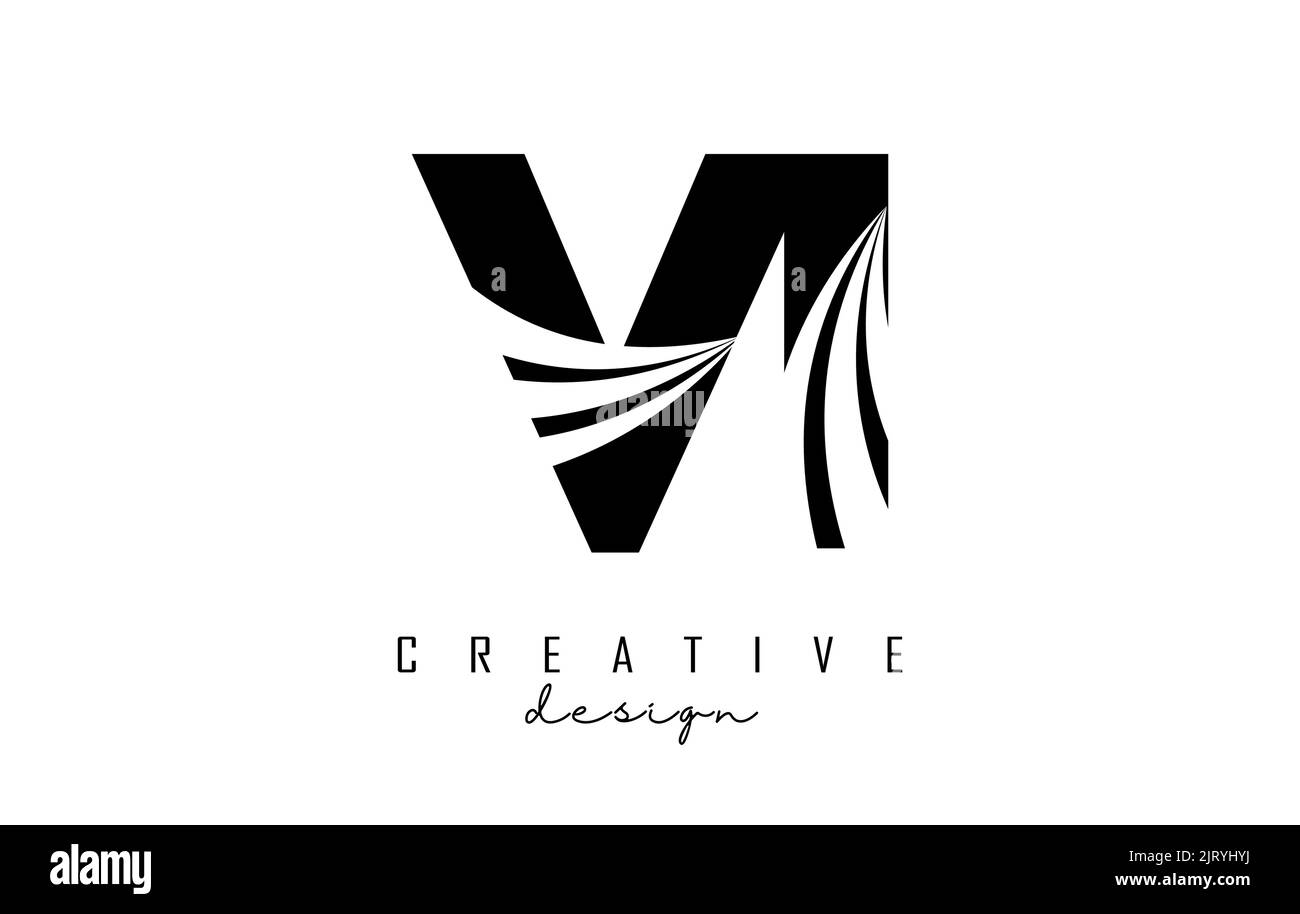 Creative black letter Vi v i logo with leading lines and road concept ...