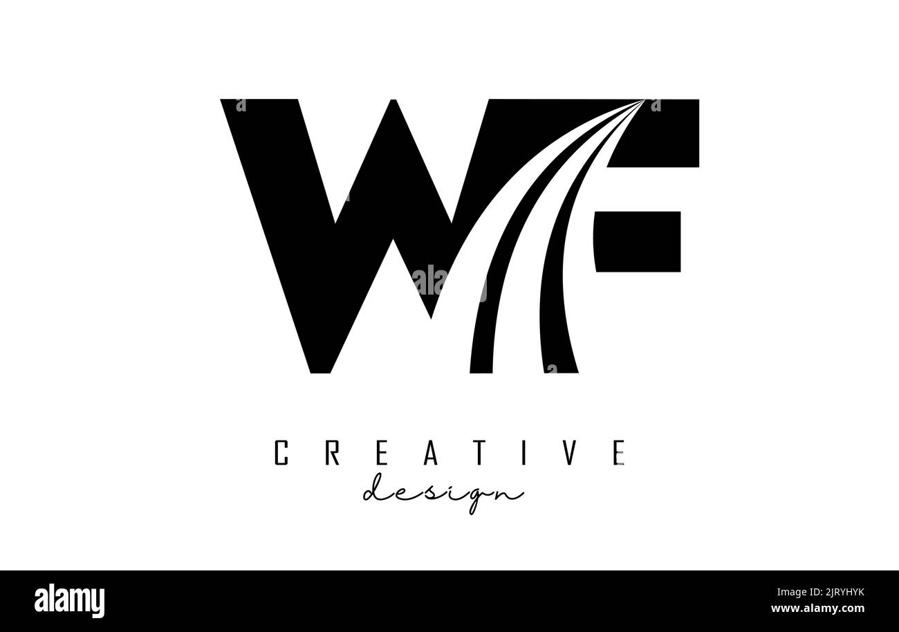 Creative black letter WF w f logo with leading lines and road concept ...