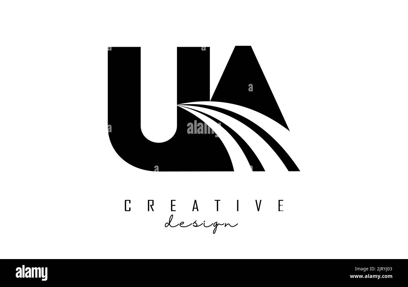 Creative black letter UA u a logo with leading lines and road concept ...