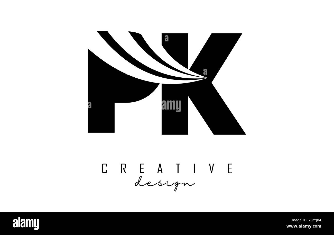 Creative black letter Pk p k logo with leading lines and road concept ...