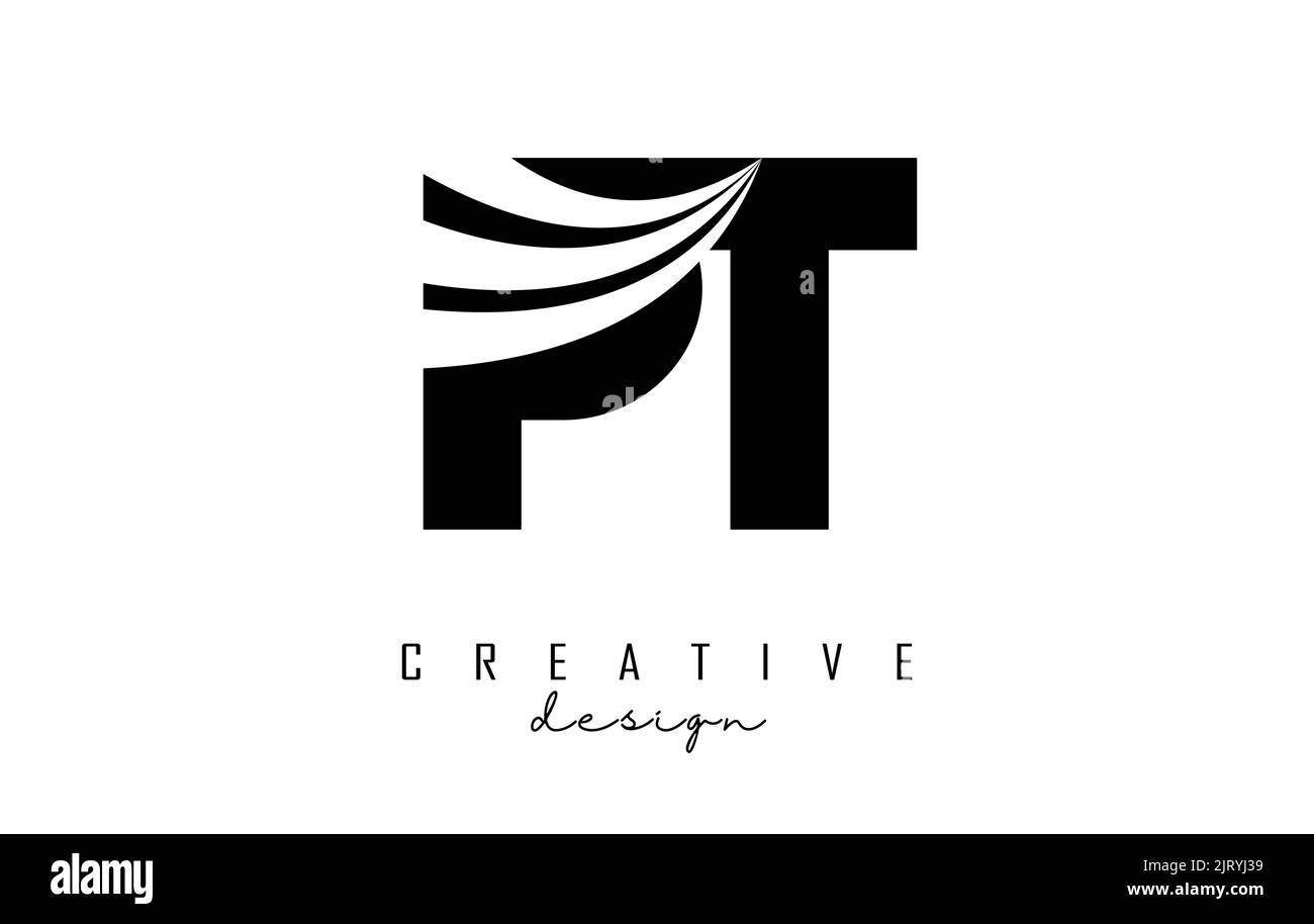 Creative black letter PT p t logo with leading lines and road concept ...