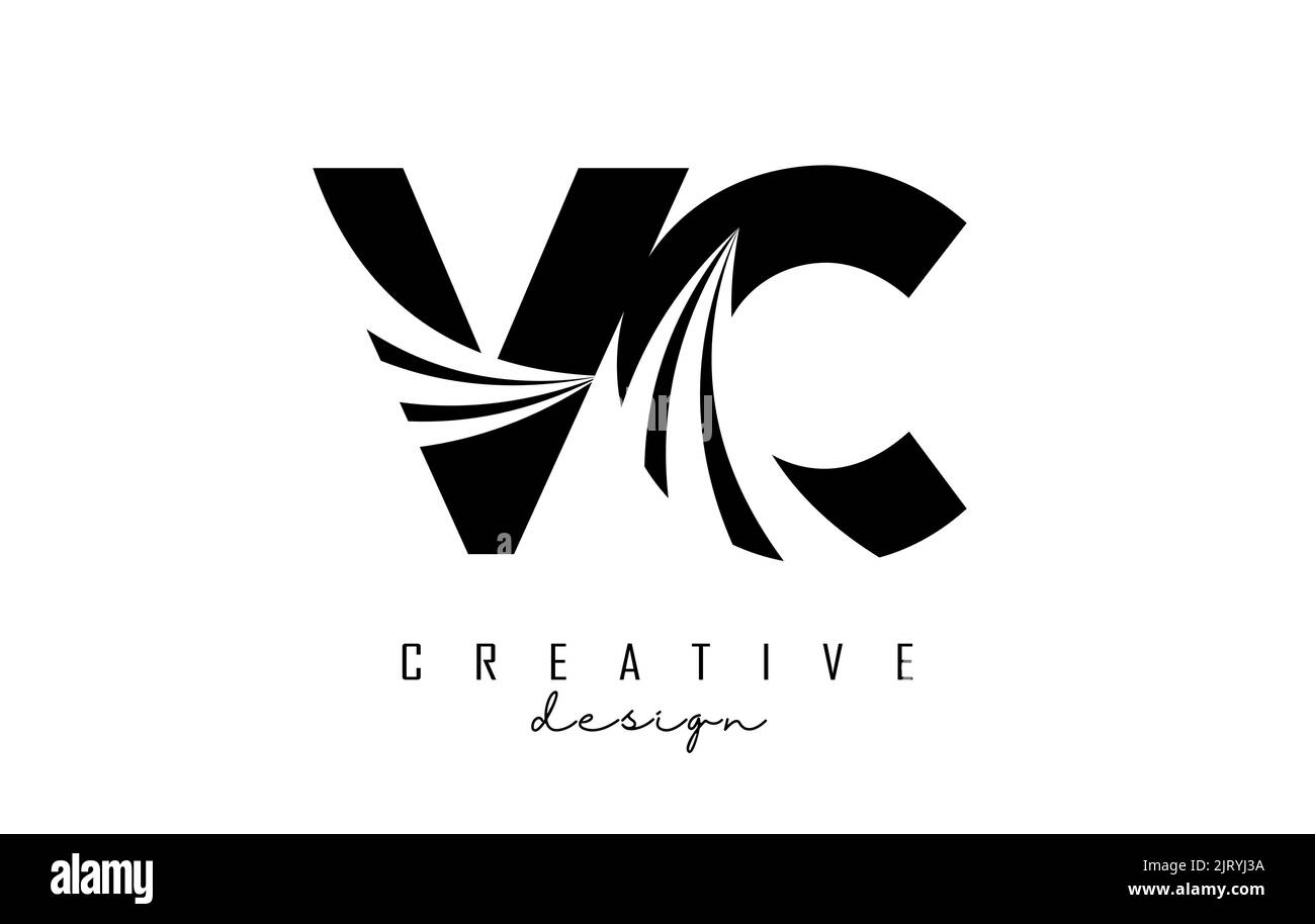 Creative black letter VC v c logo with leading lines and road concept ...