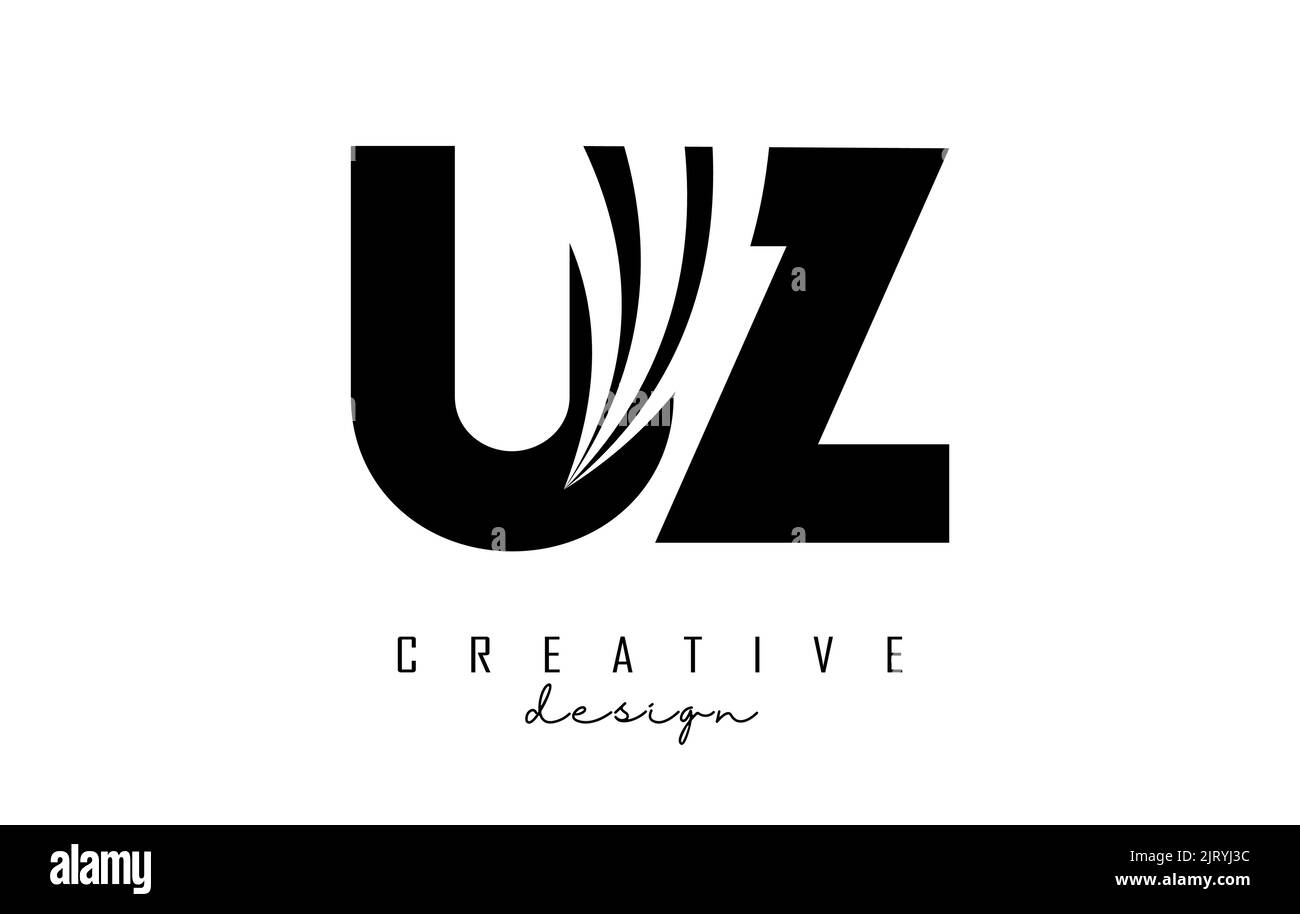 Creative black letter Uz u z logo with leading lines and road concept ...