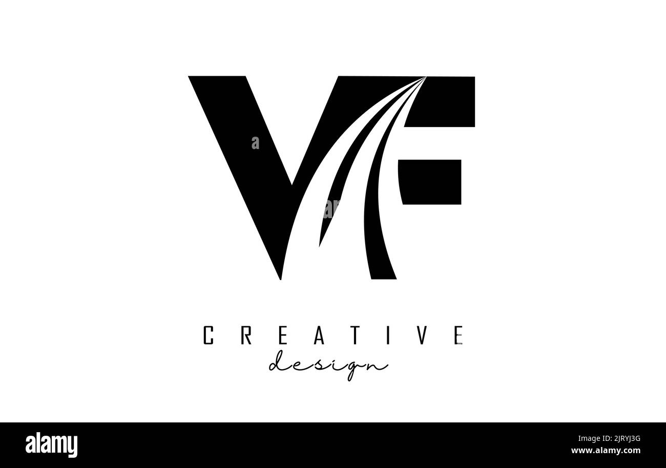 Creative black letter VF v f logo with leading lines and road concept ...