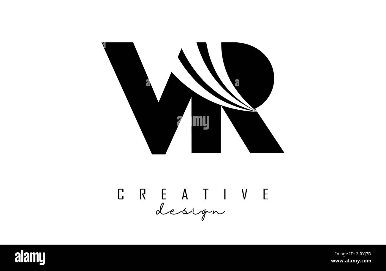 Creative black letter VR v r logo with leading lines and road concept ...