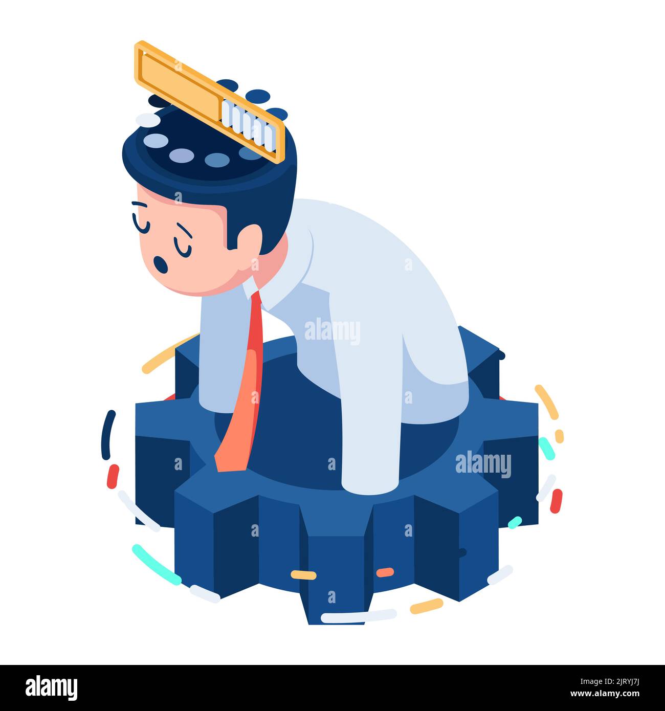 Flat 3d Isometric Businessman Head Loading and Thinking. Business ...