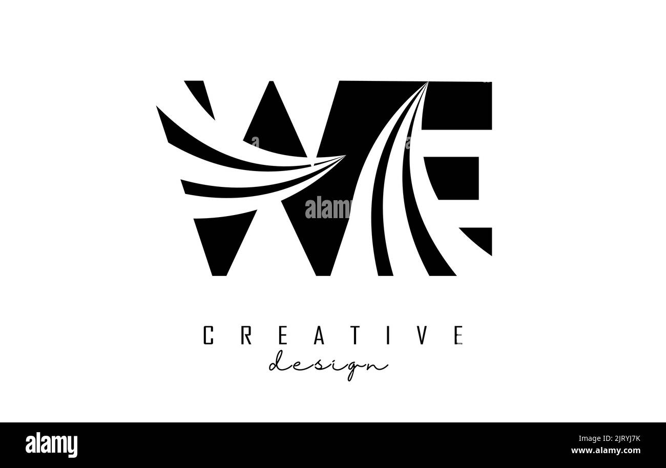 Creative black letter WE w e logo with leading lines and road concept ...