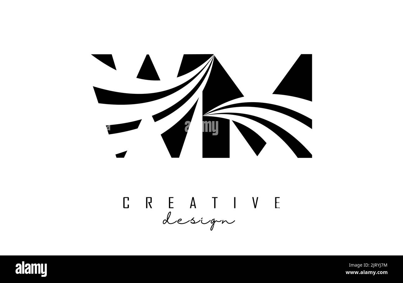 Creative black letter WM w m logo with leading lines and road concept ...