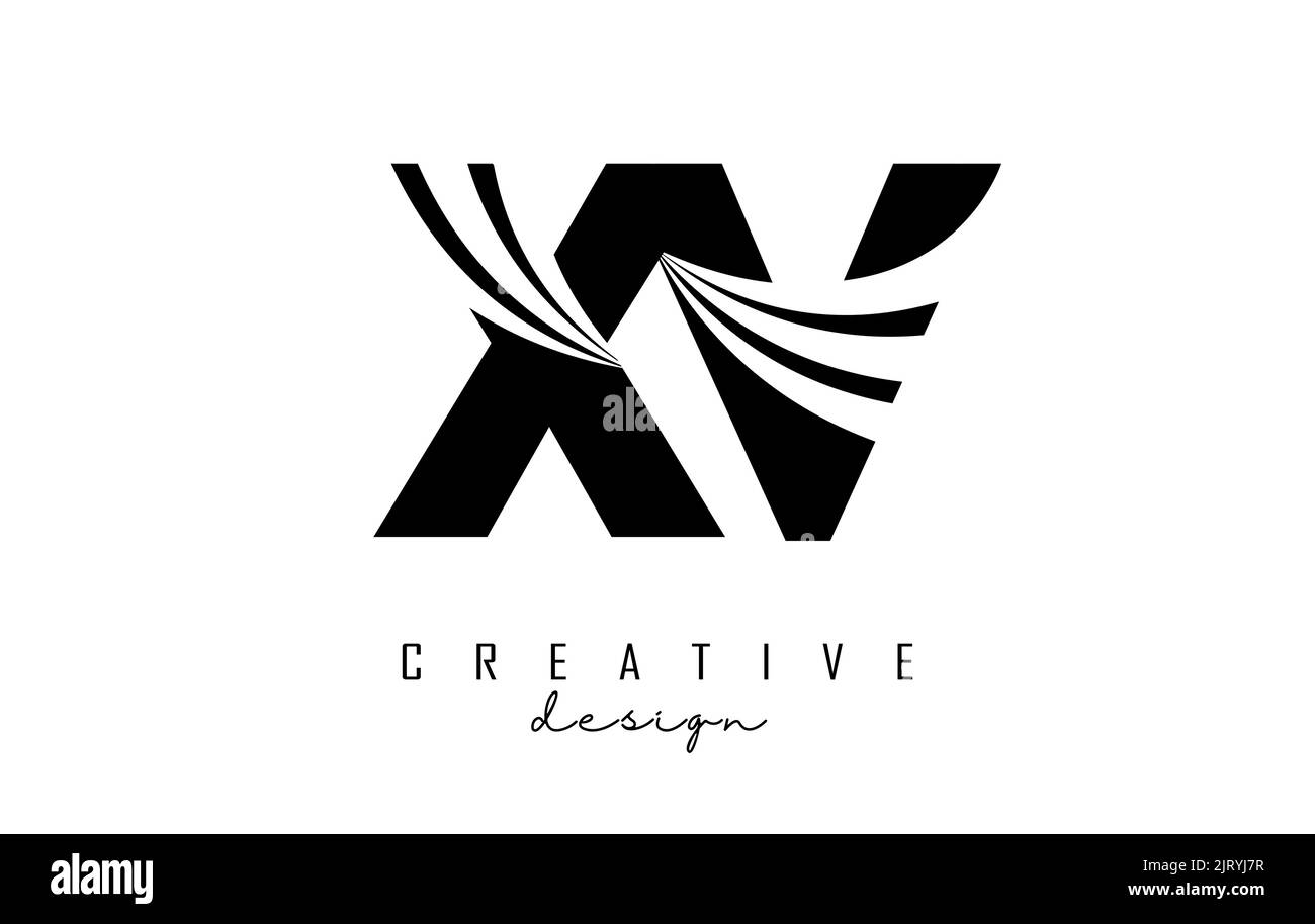 Creative black letter XV x v logo with leading lines and road concept ...