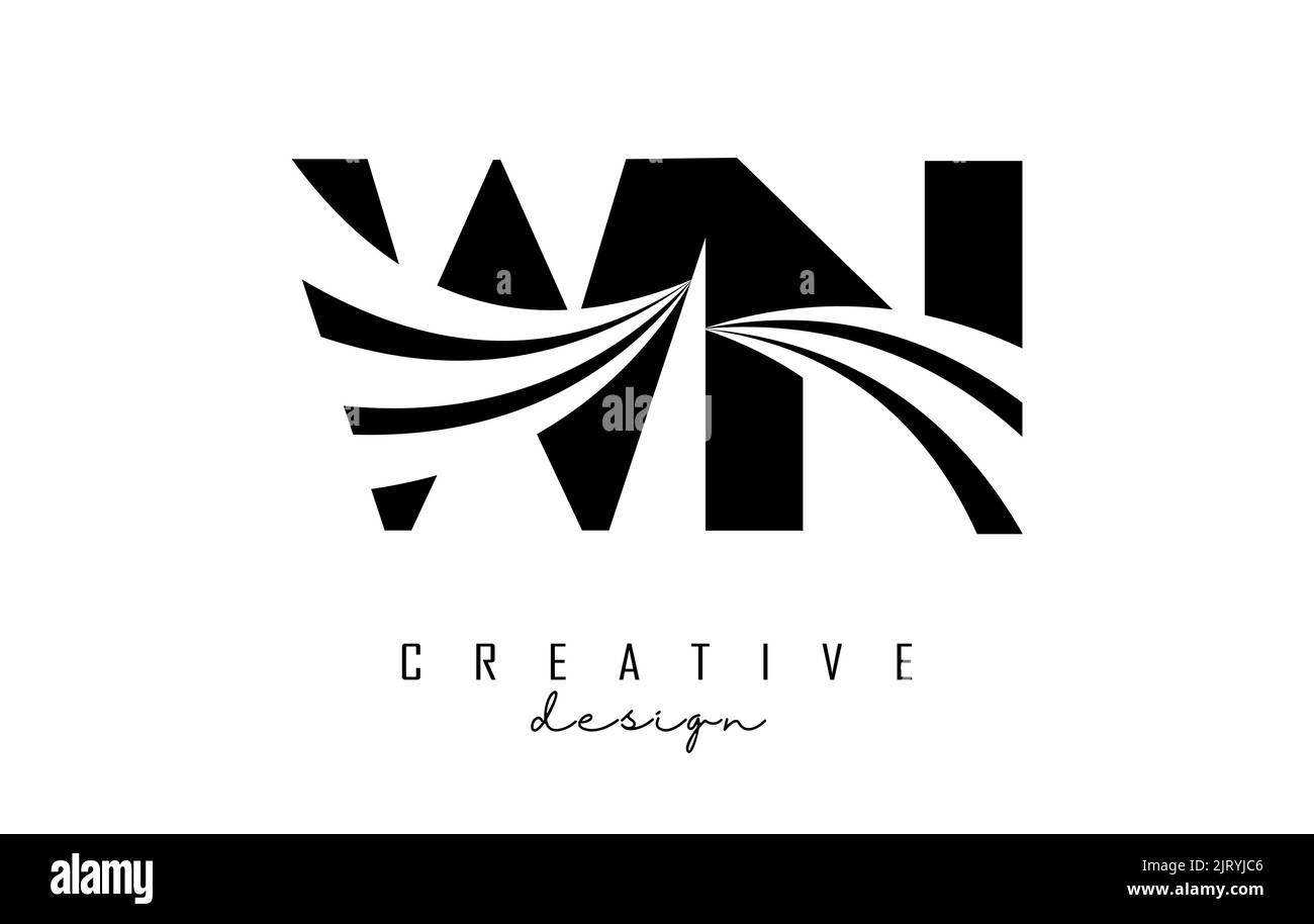 Creative black letter WN w n logo with leading lines and road concept ...